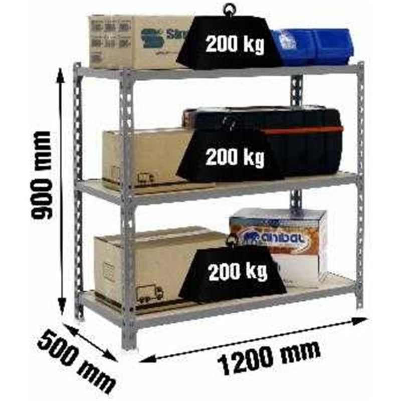 SimonRack Etagère Métallique, 900x1200x500 mm, 3 Etagères Bois, Etagère de Rangement, Sans Vis ...