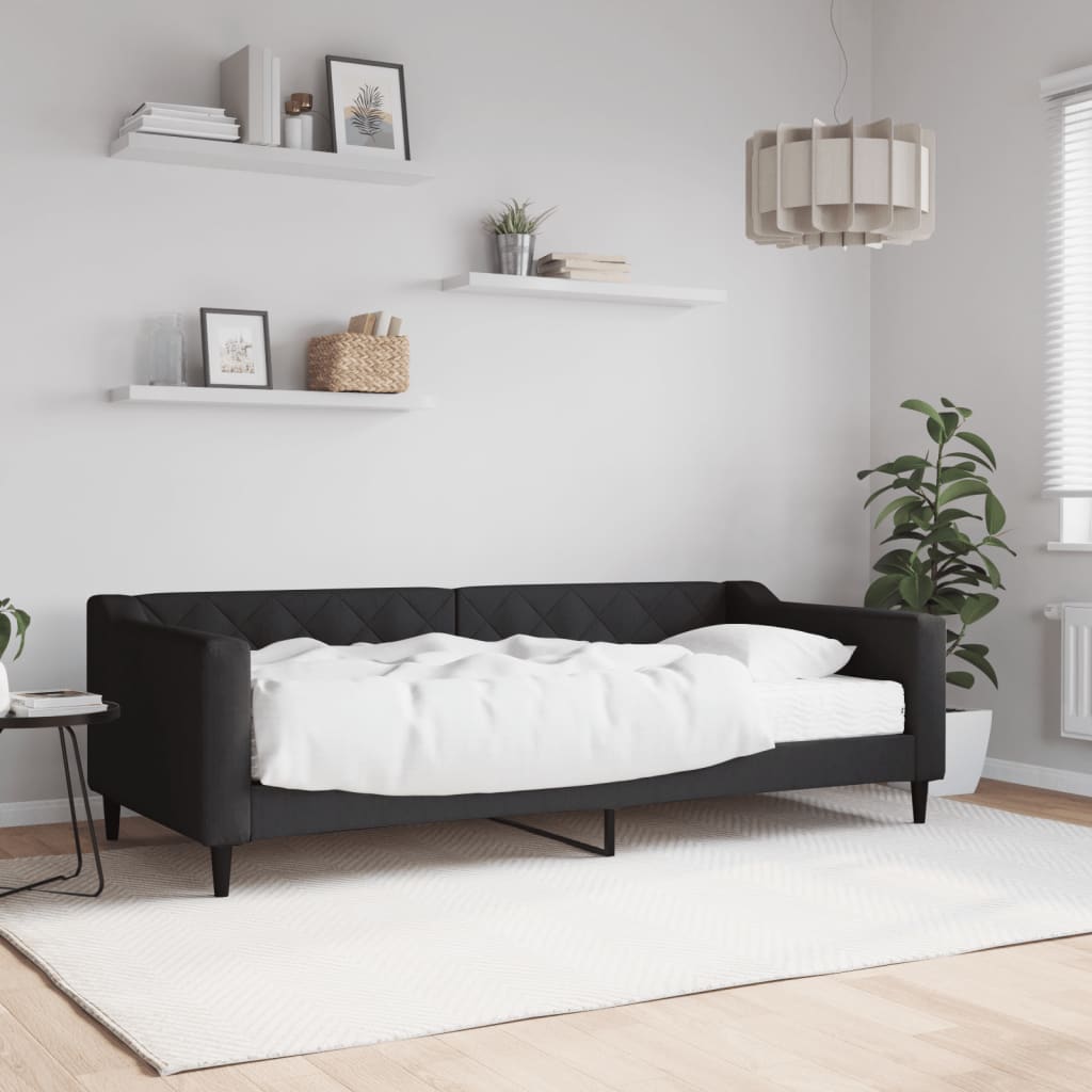Lit simple | Lit adulte | Lit de jour avec matelas noir 90x200 cm tissu ...