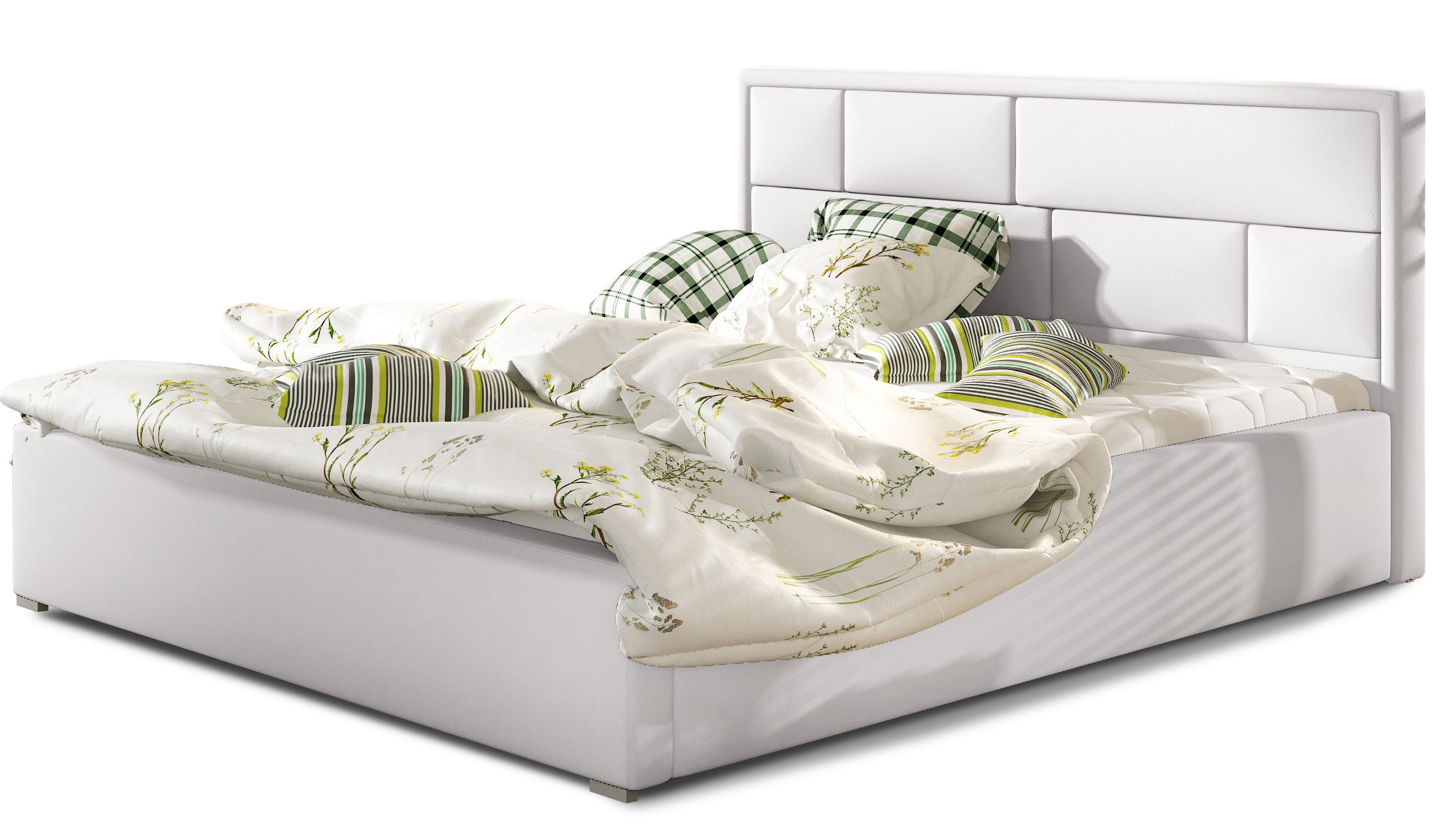 Lit adulte avec coffre de rangement Lenzo – Simili cuir rembourré ...