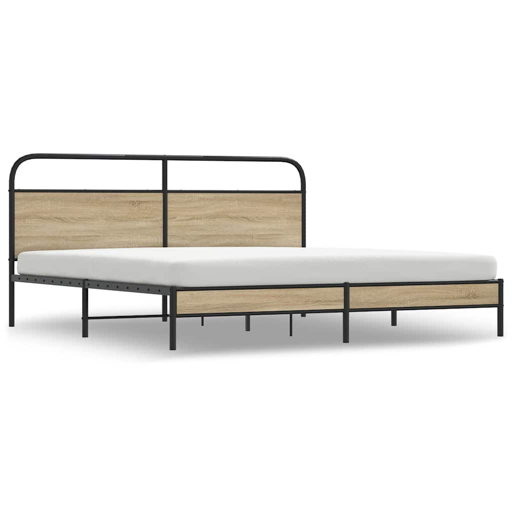 Lit Double | Lit Adulte | Cadre de lit en métal sans matelas chêne fumé ...