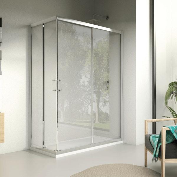 Angular de ducha 2 Fijos + 2 Puertas Correderas 120 cm y 120 cm DAVIS Cristal transparente ...