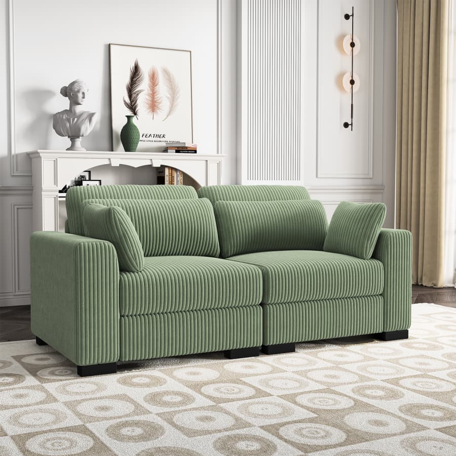Canapé double inclinable en velours côtelé vert : dossier réglable ...