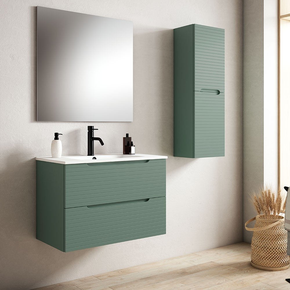 Mueble de baño con Lavabo, Espejo y Aplique LED, mod. BOREAL 60x45 cm ...