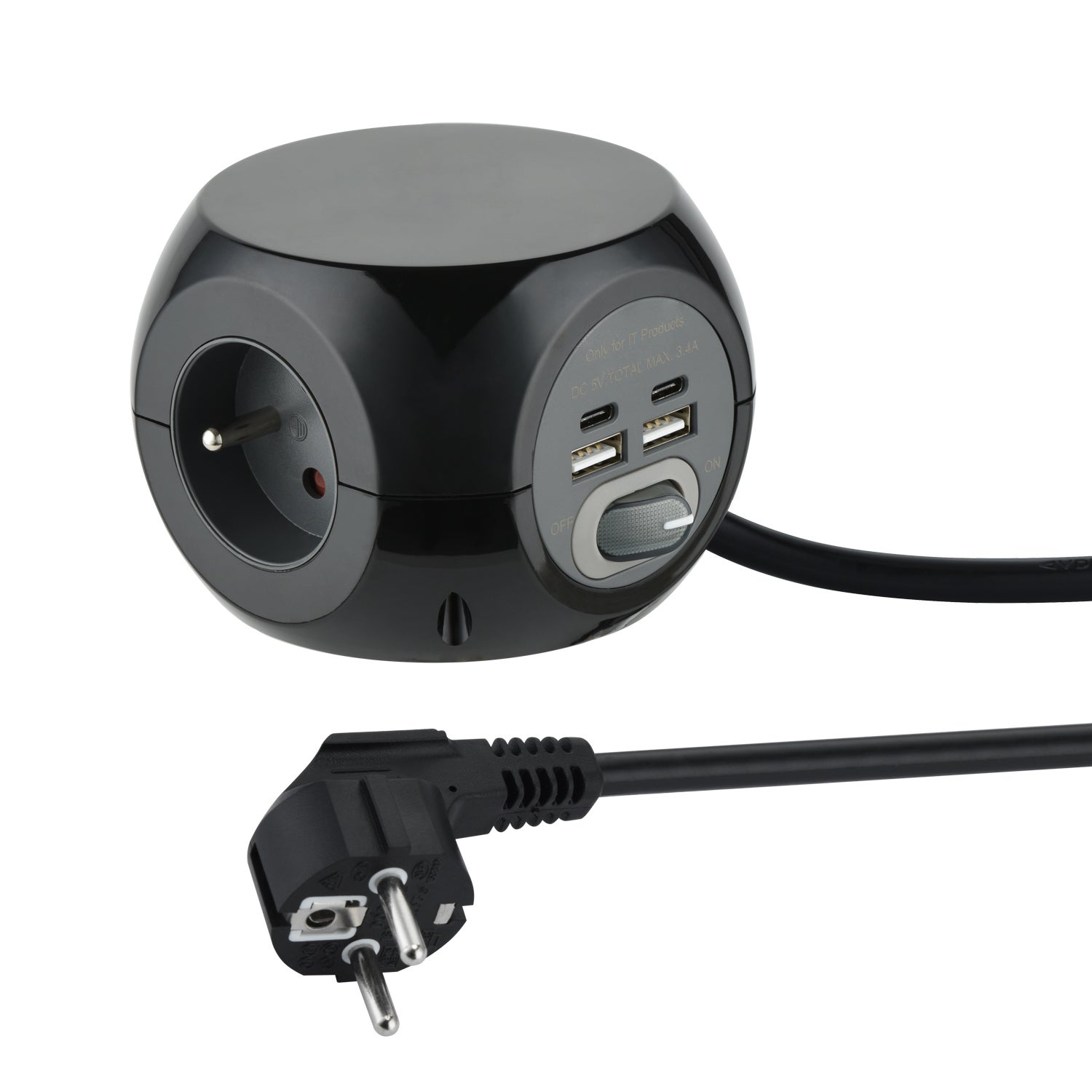 Electraline 35441 Mini Cube Avec 3 Ports Usb 2.4a, Bloc 3 Prises Avec Interrupteur, Rallonge ...