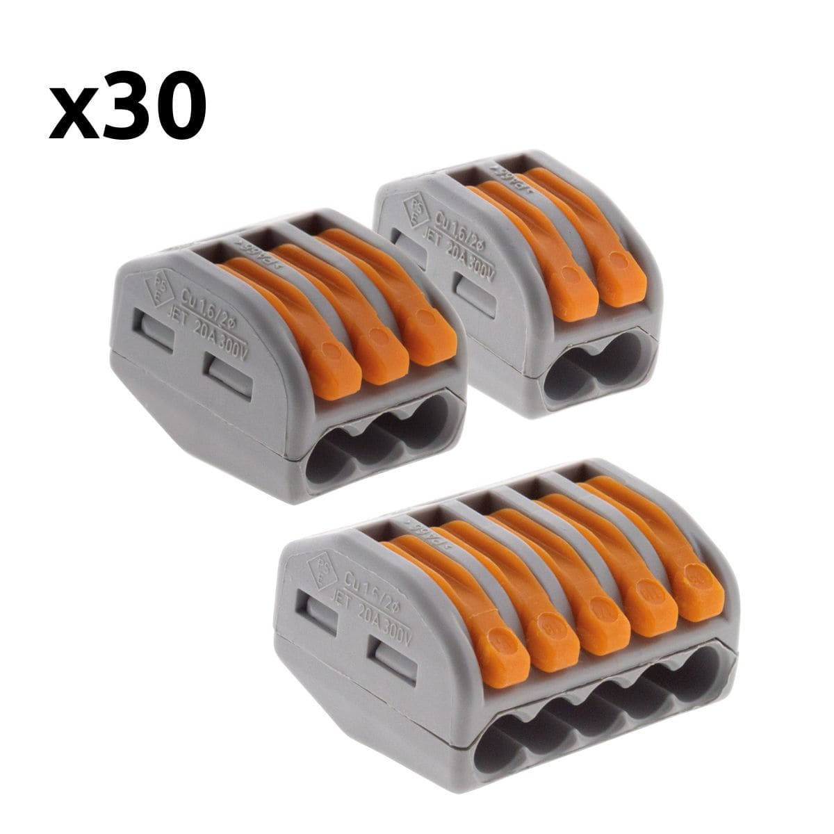 Lot de 30 bornes automatiques à cliquet S222 - 2/3/5 entrées - fils ...