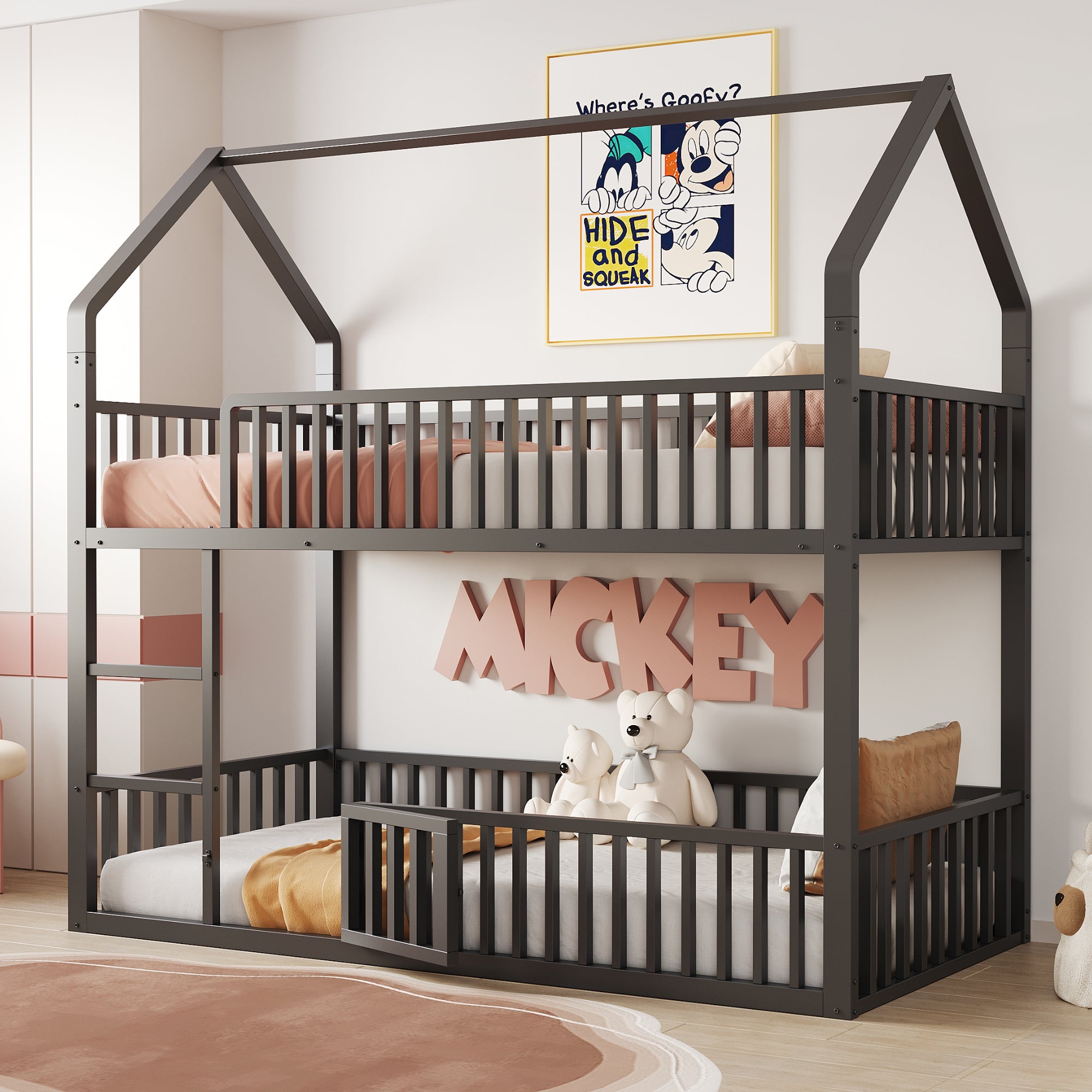 Litera infantil de 90 x 200 cm (metal, negra) - Escalera, diseño loft ...