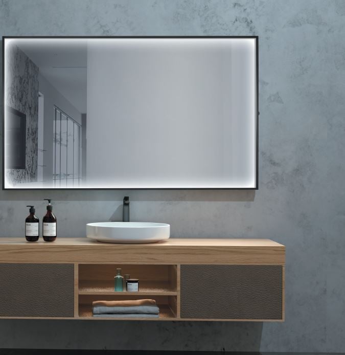 Espejo de Baño Rectangular Luz Perimetral Integrada con Marco | Modelo ...