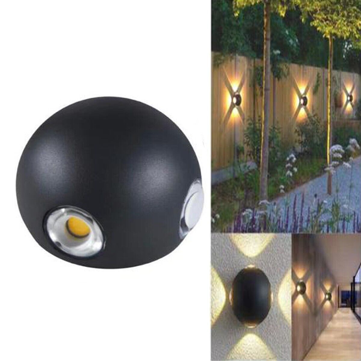 Applique murale LED 4 COB ronde 12W noir chaud 3000K extérieur FD-21 ...