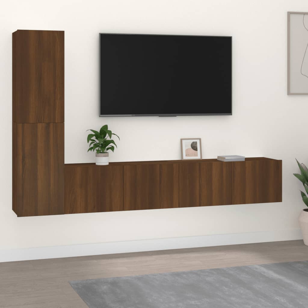 Set de muebles para TV 4 pzas madera contrachapada marrón roble | Leroy ...