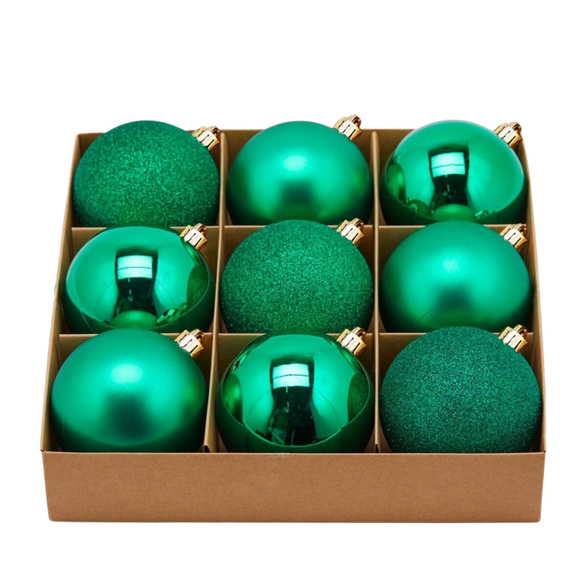 Boules de sapin de Noël, couleur Vert, couleur unie, PVC / 9 boules Ø 8 ...