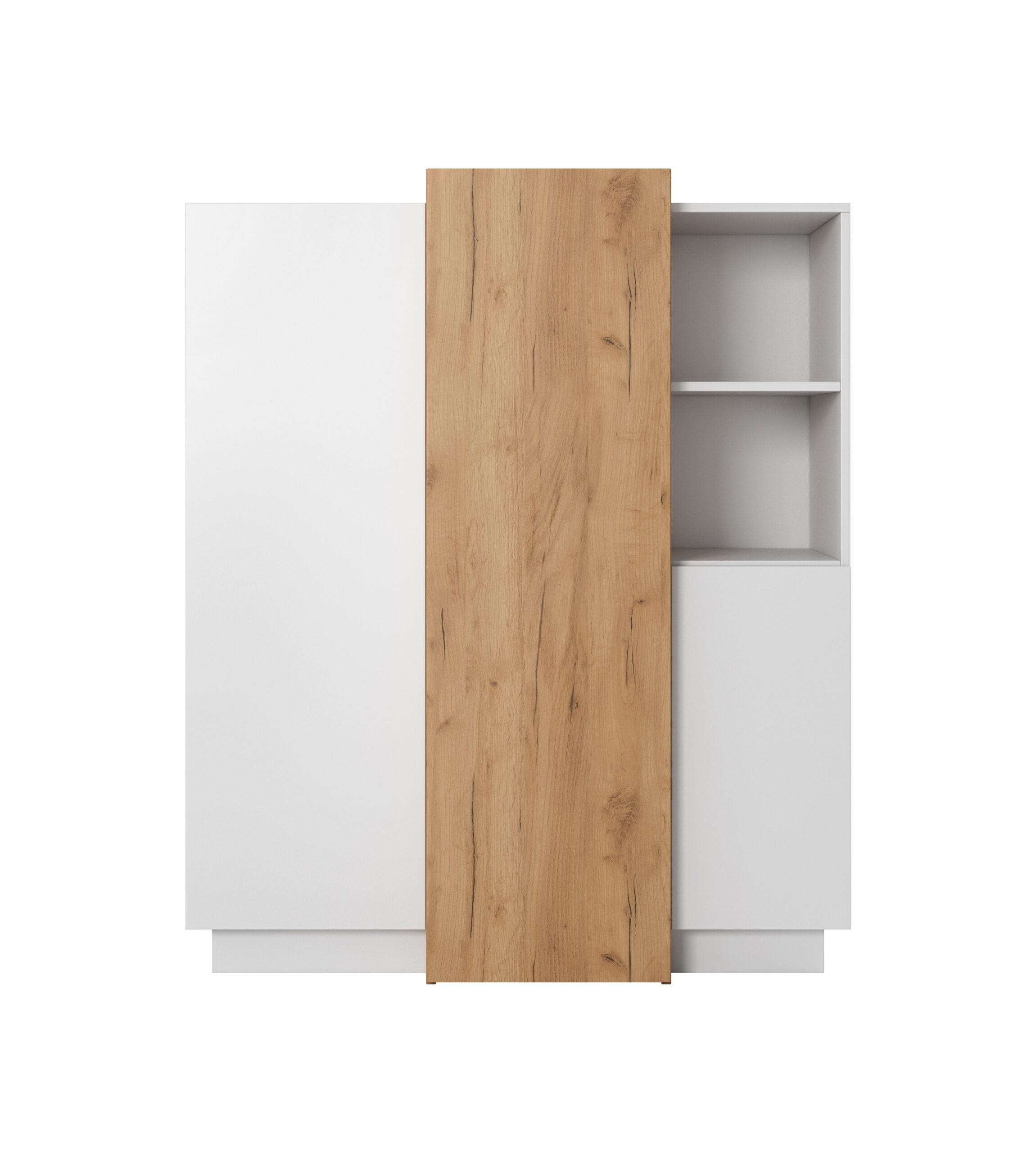 Buffet haut 110cm 3 portes 2 niches ouvertes Blanc et Chêne - ALMOSA ...