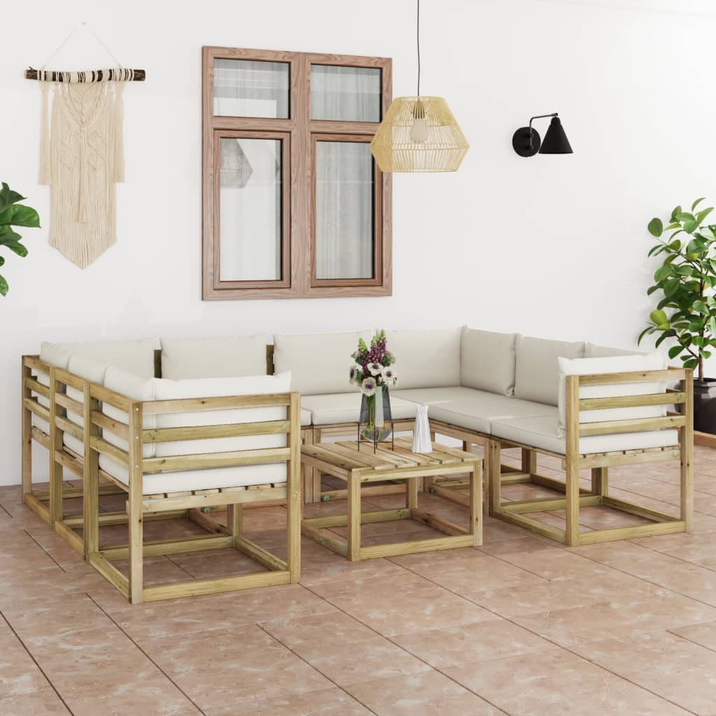 Salon de jardin 9 pcs avec coussins bois de pin imprégné vidaXL | Leroy ...