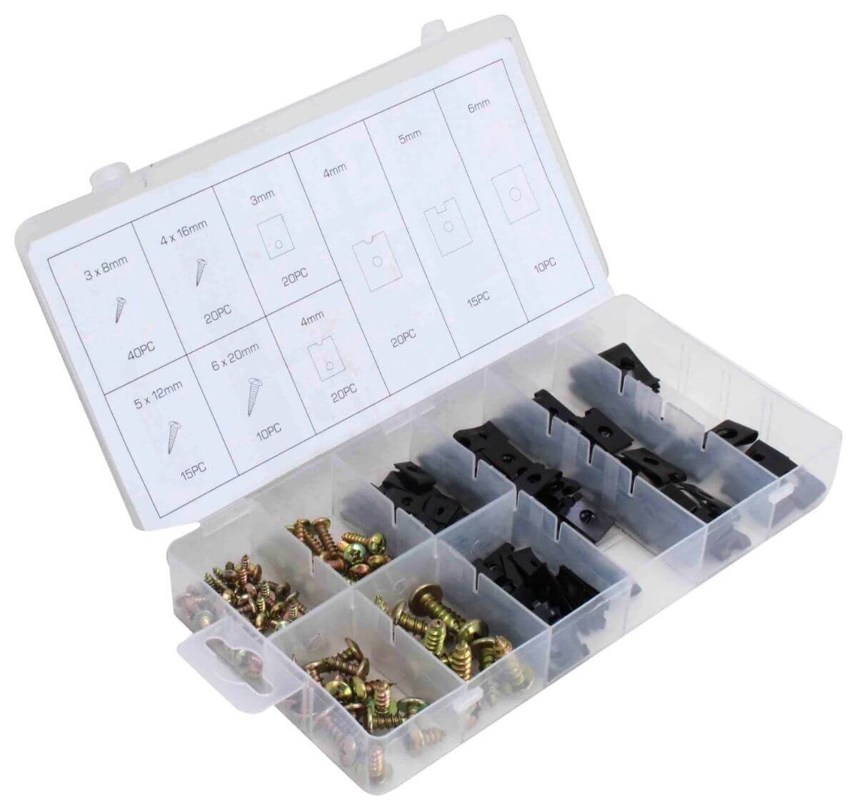 ASSORTIMENT DE 170 VIS A TOLE AGRAFES U, CLIPS ECROUS DE CARROSSERIE ...