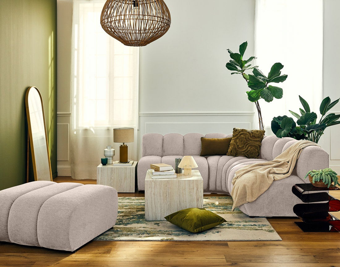Canapé modulable 4 places angle réversible en tissu texturé beige ...