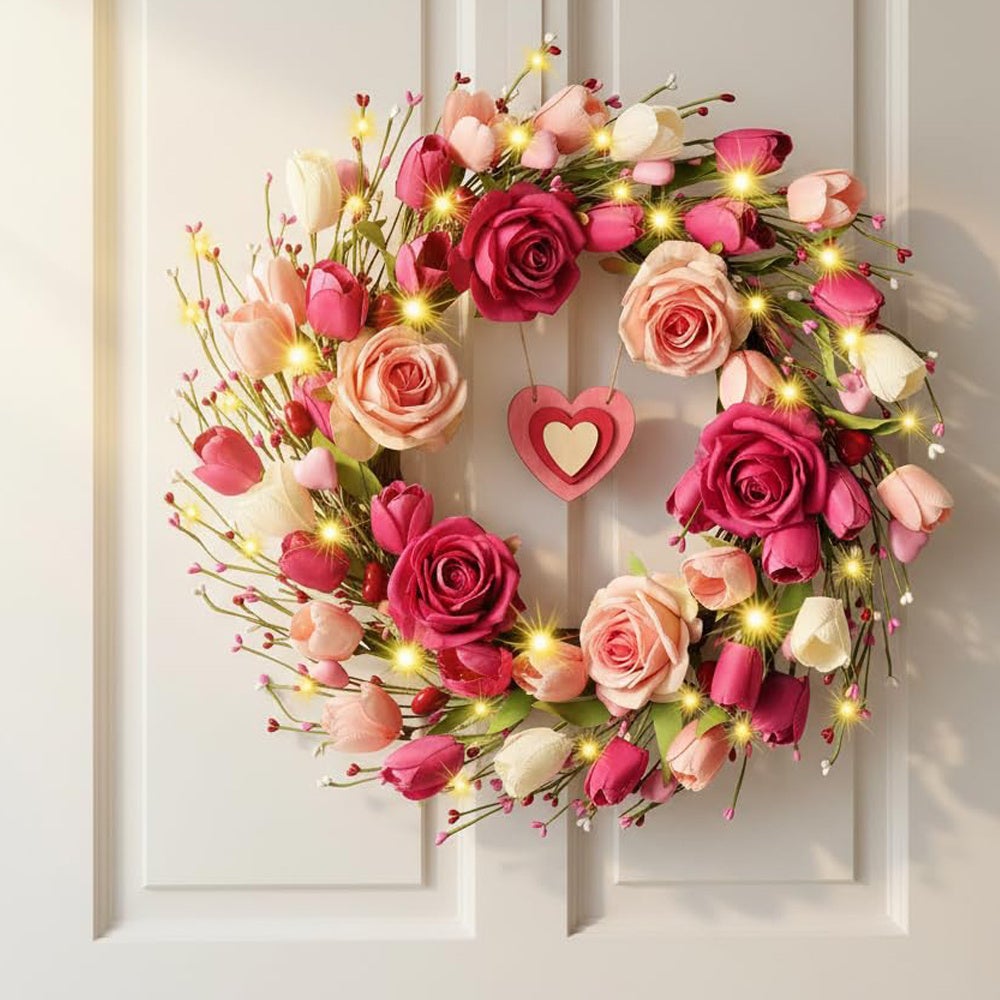 Bextcok Guirnalda romántica de flores con forma de corazón para San ...