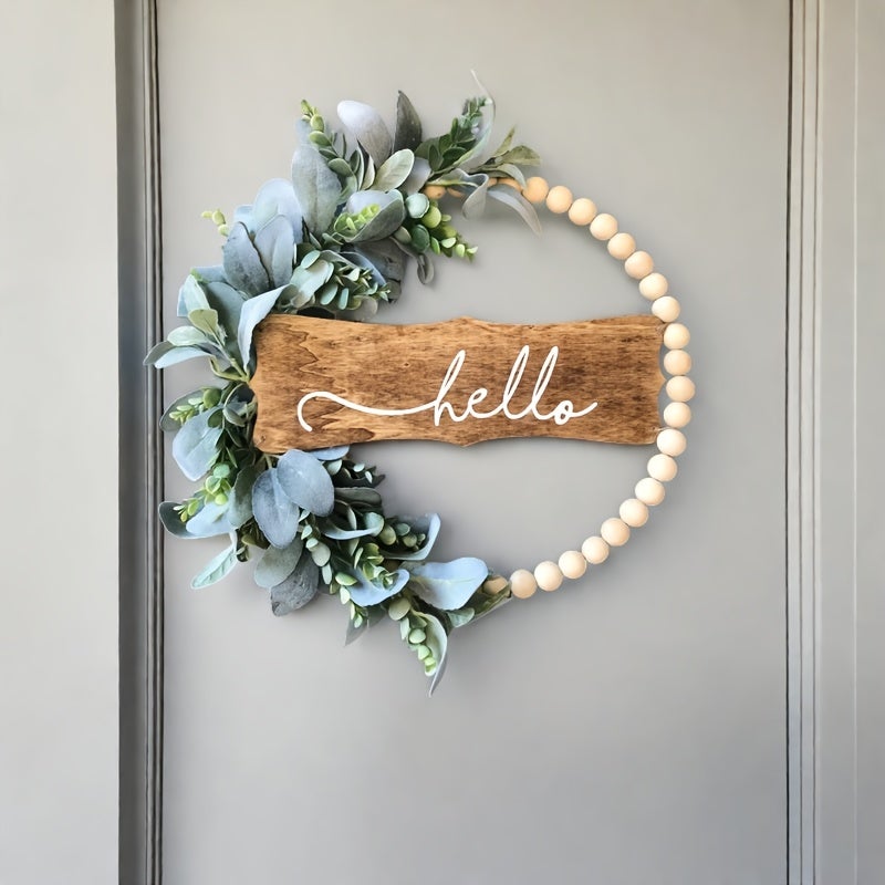 Corona de Hola, moderna corona de cuentas de madera con hojas de oreja ...