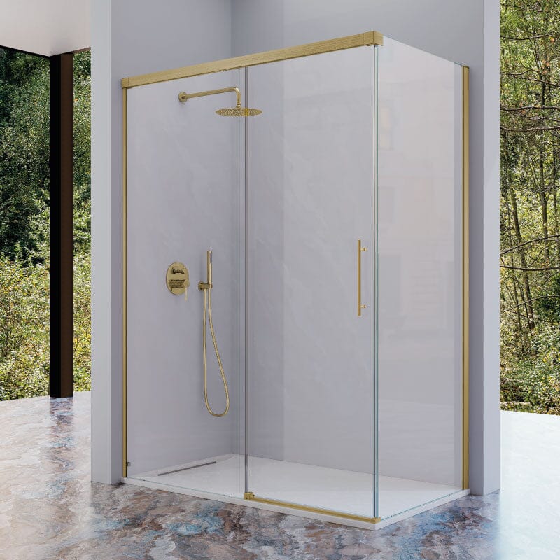 Paroi de douche fixe avec Porte coulissante + Paroi latérale URBAN or brossé 169-172 cm Paroi ...
