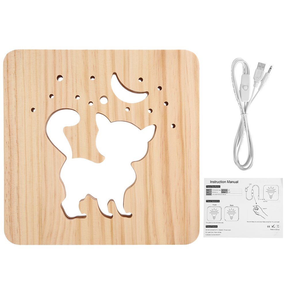 3W mignon chaton 3D lumière grand cadeau lampe de Table en bois LED ...