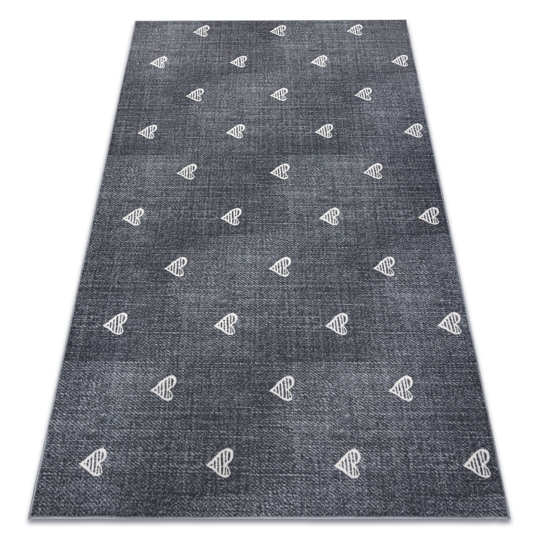 Moquette pour enfants HEARTS Jeans, vintage cœurs - gris 100x500 cm ...