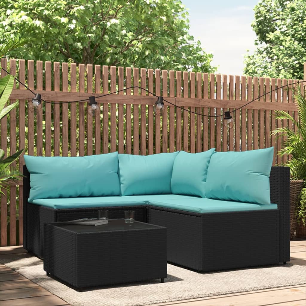 Set da giardino 4 pezzi con cuscini, rattan sintetico nero | Leroy Merlin