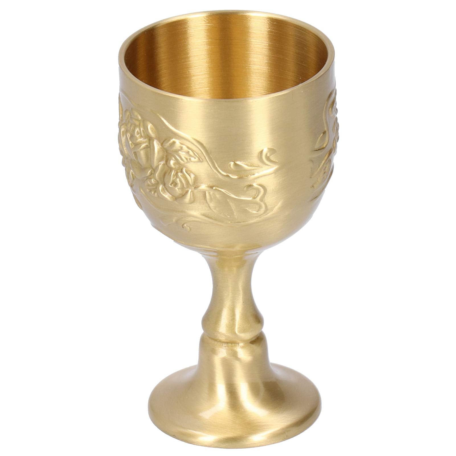 Copa de latón vintage, cáliz real en relieve, rosa, leche, té, vino ...