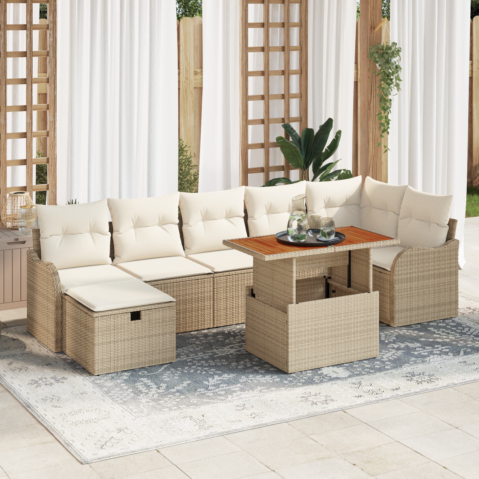 Ensemble de canapé de jardin 8 pcs Beige Poly rotin vidaXL | Leroy Merlin