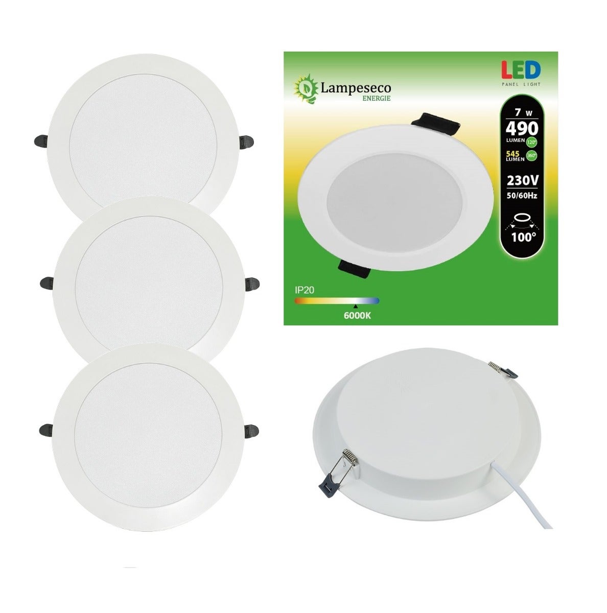 Lot de 3 Spot Encastrable LED Downlight Panel Extra-Plat 7W Blanc Froid 6000K | Leroy Merlin