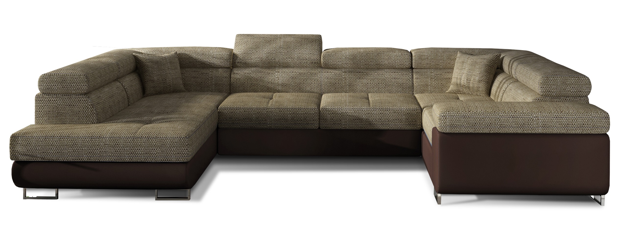 Canapé convertible U gauche tissu beige chiné et simili marron avec ...