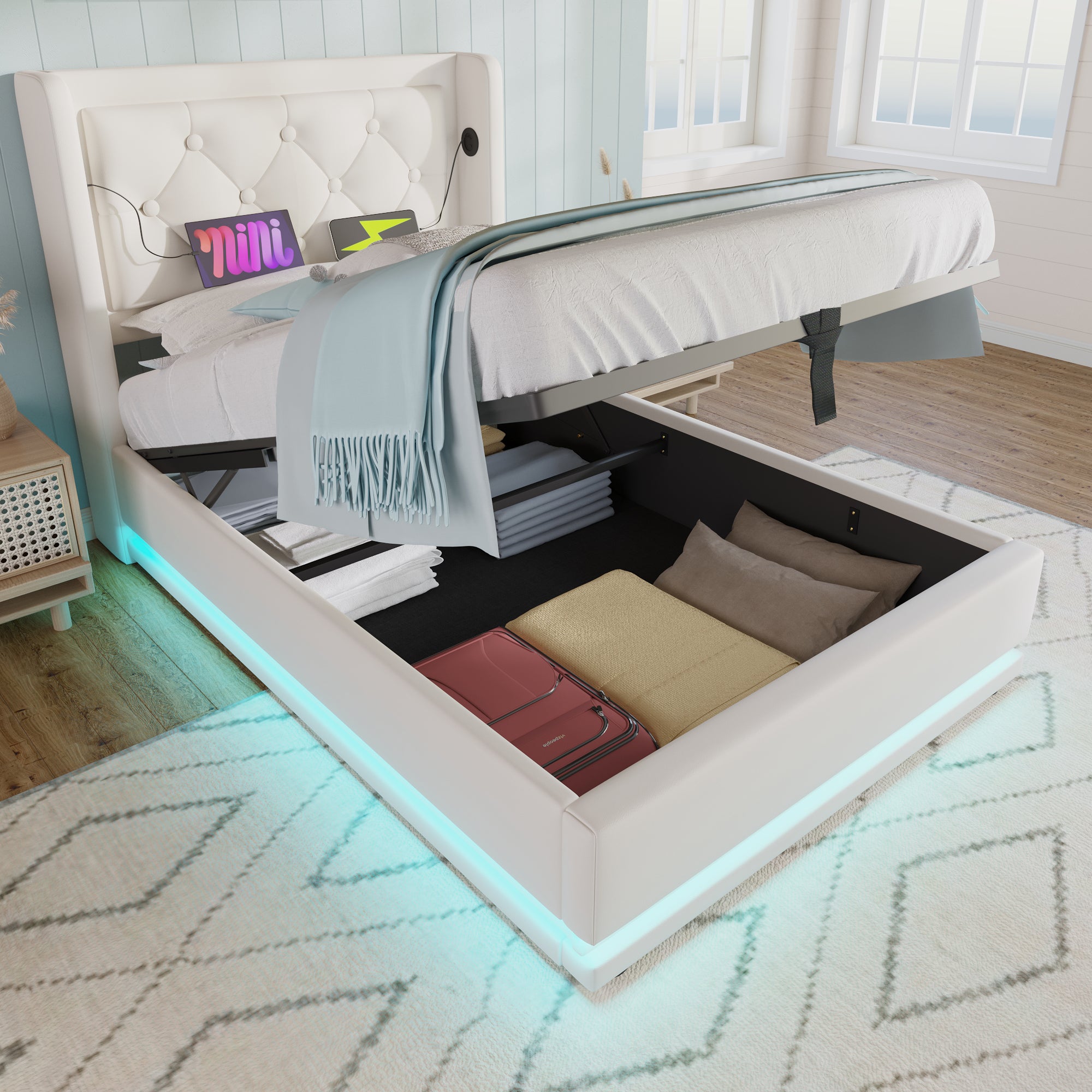 Lit coffre Lit capitonné Lit simple 90 x 200 cm avec fonction de ...