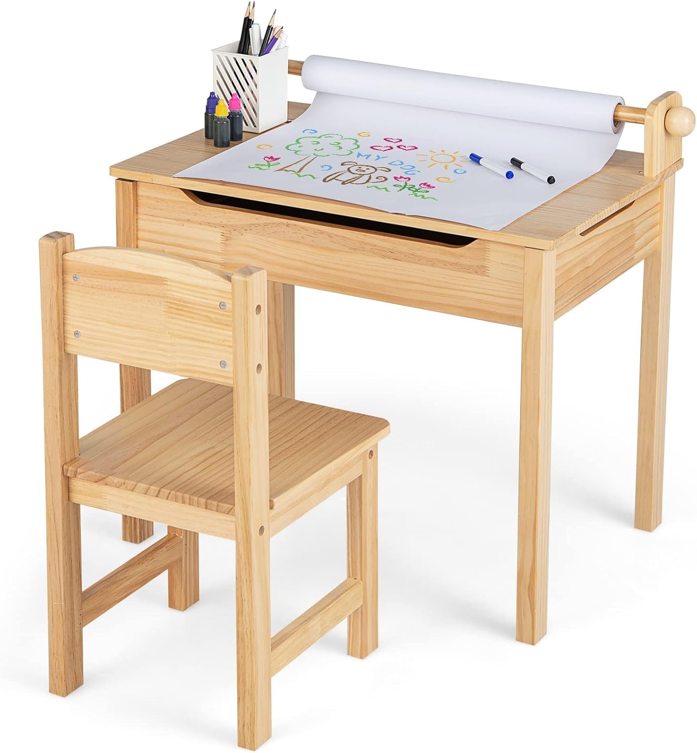 Table Enfant avec Chaise, Table a Dessin Enfant avec Rouleau du Papier ...