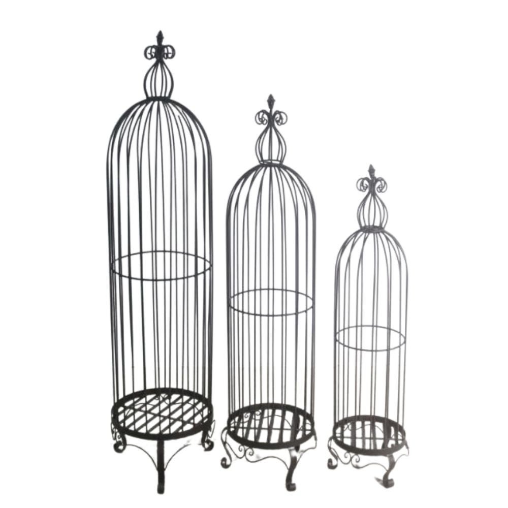 Set3 grandes cages à oiseaux décoratives sur pieds fer marron 165cm ...