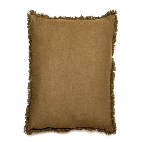Cojin decorativo color Dry Green de lino con flecos y cierre invisible ...