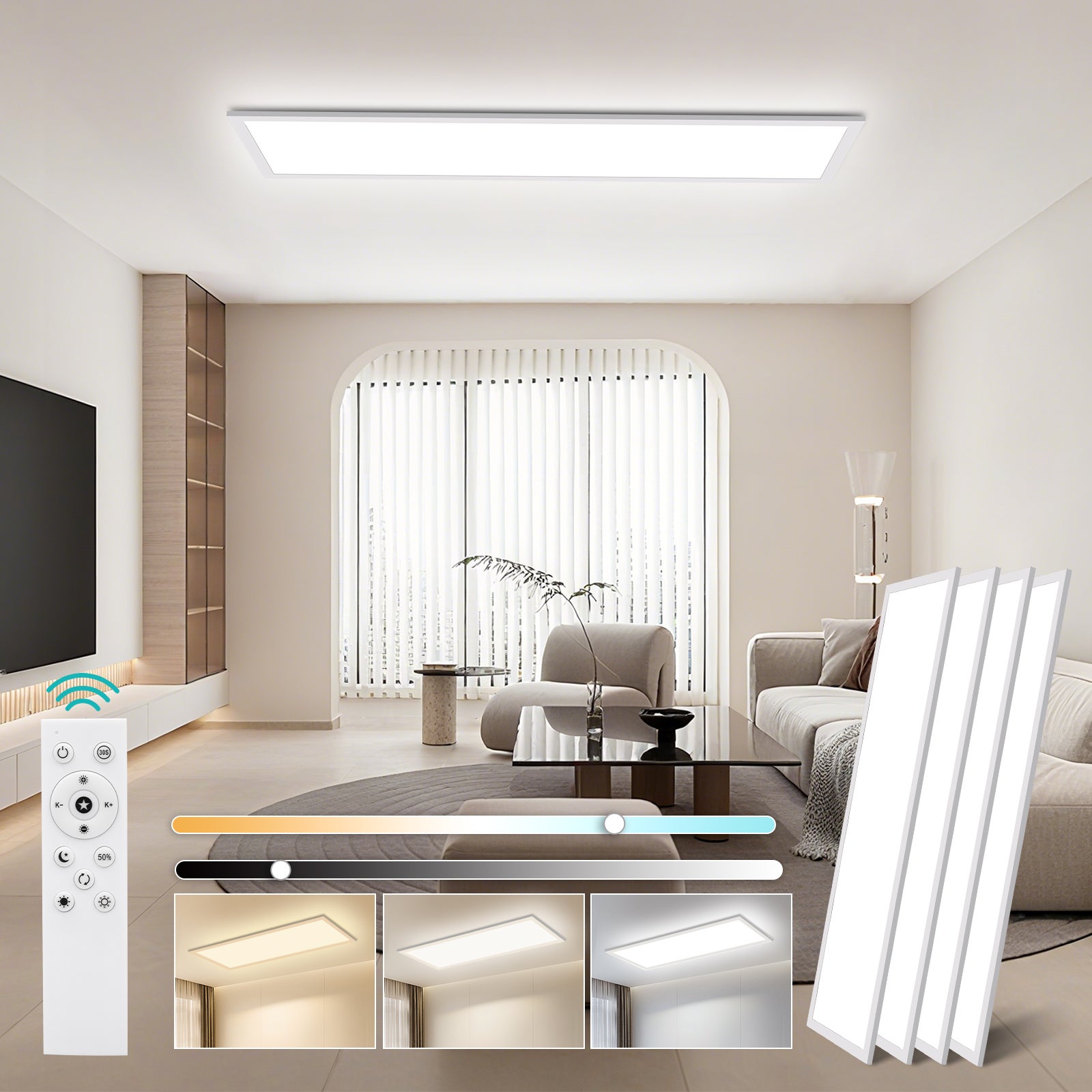 LOVHAUS 4PCS Plafón LED 36W Blanco 120x30 cm, Panel LED de Techo ...