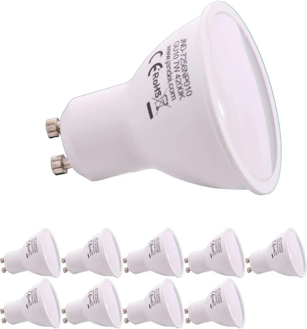 Jandei Pack de 10 ampoules LED GU10 7W, 650 Lumens, lumière blanche neutre 4200K, ampoules à ...