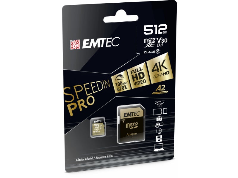 Emtec MicroSDXC 512GB SpeedIN PRO CL10 100MB/s FullHD 4K UltraHD ...