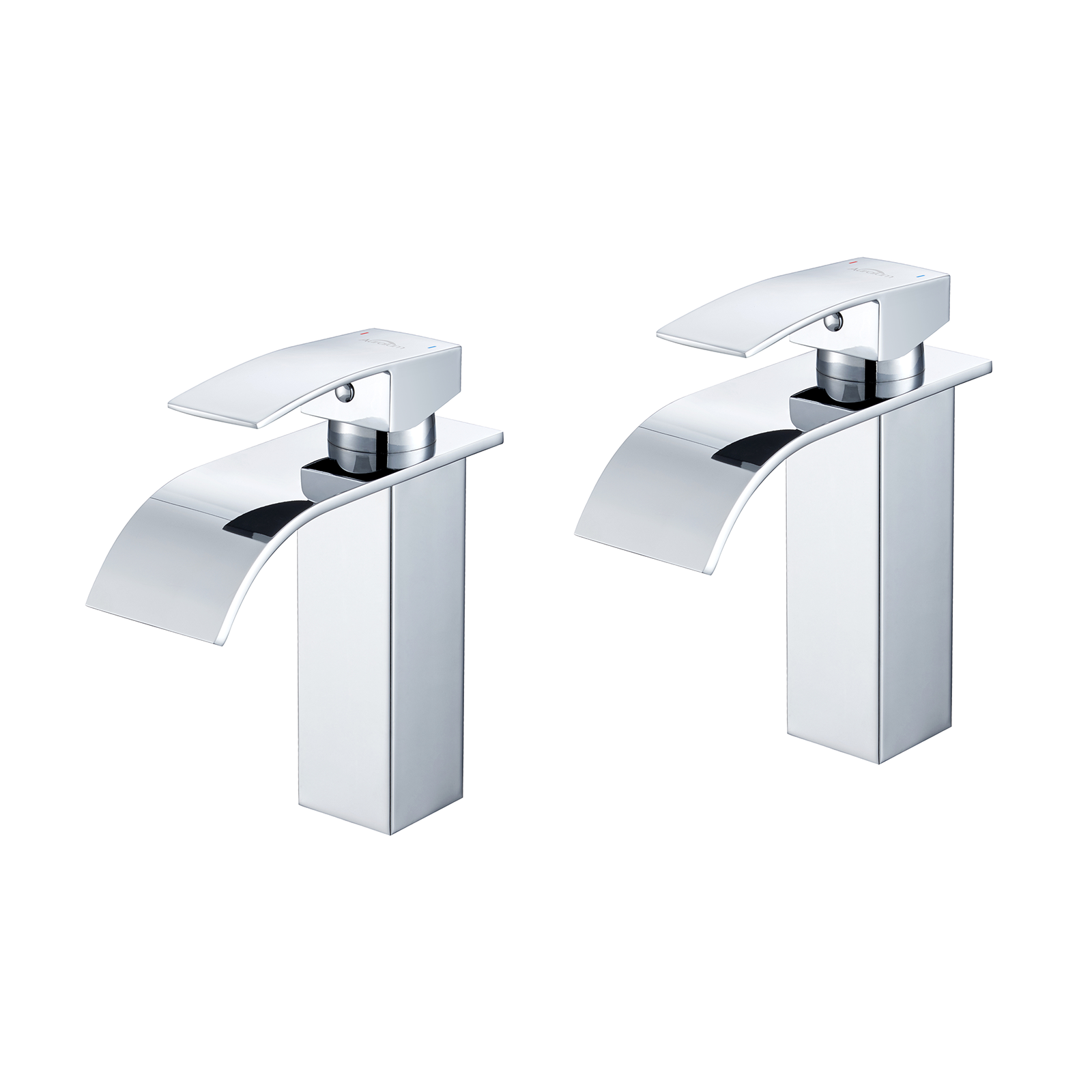 2PCS Auralum Max Robinet de Lavabo Cascade Chromé,Robinetterie de Salle Bain avec l'Eau Froide ...