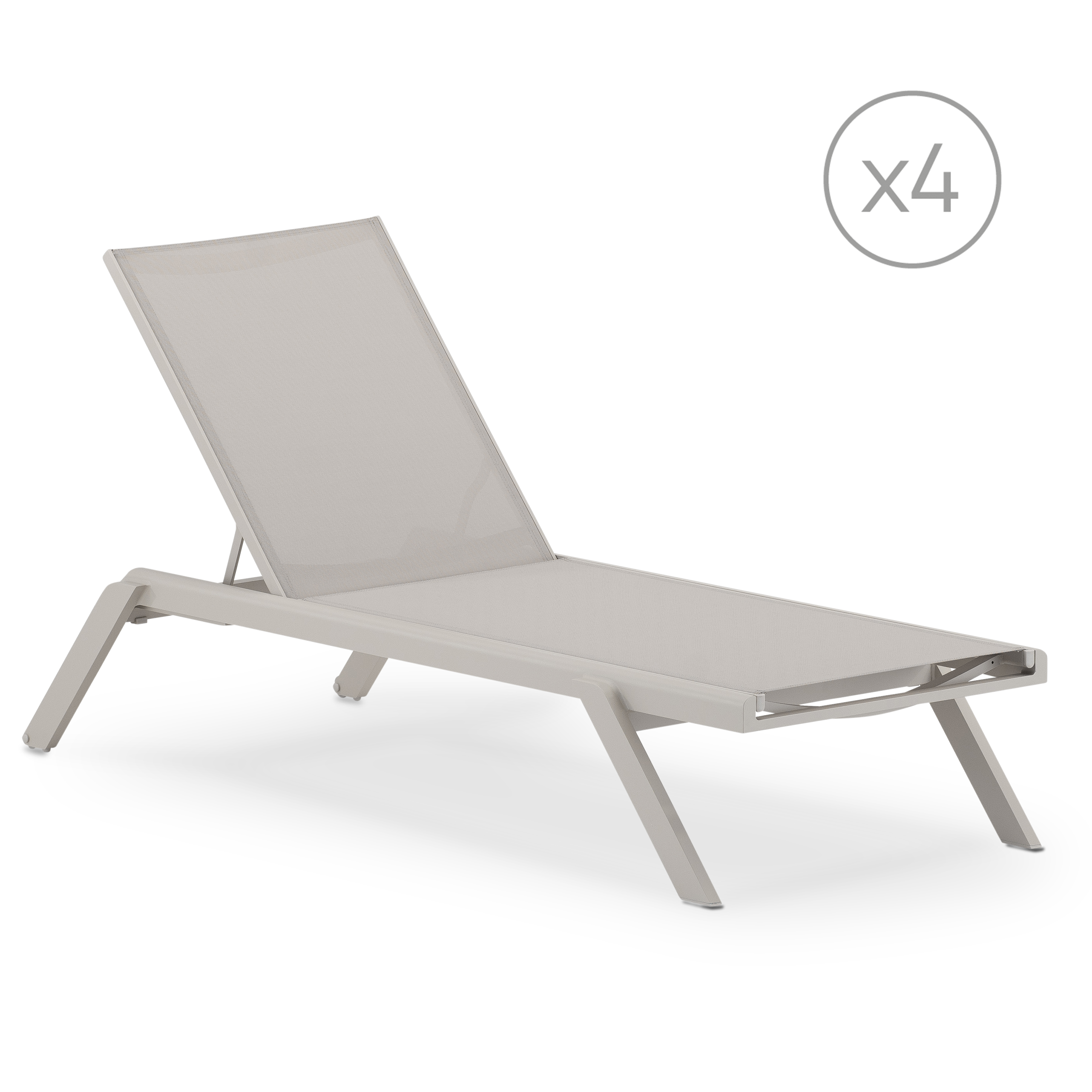 Pack de 4 chaises longues de jardin en aluminium beige - Santa Monica ...