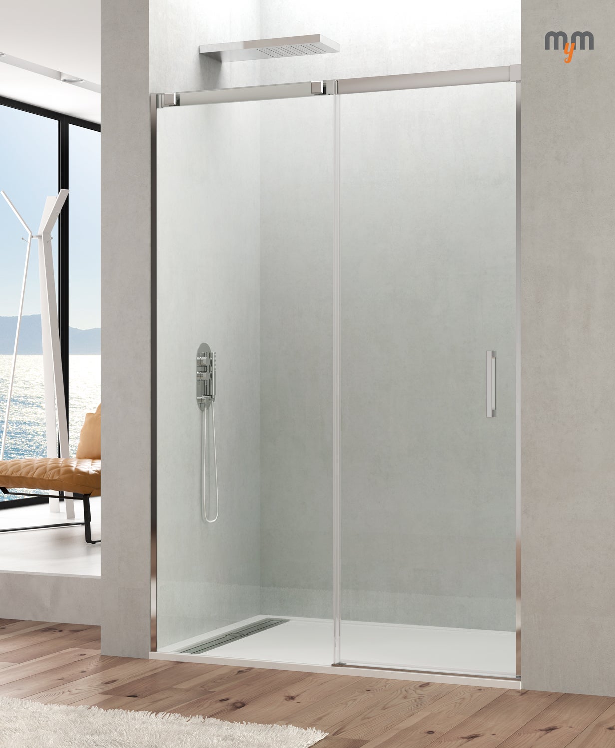 Paroi de douche en acier TEMPLE fixe + coulissant mesure 160-165 cm ...