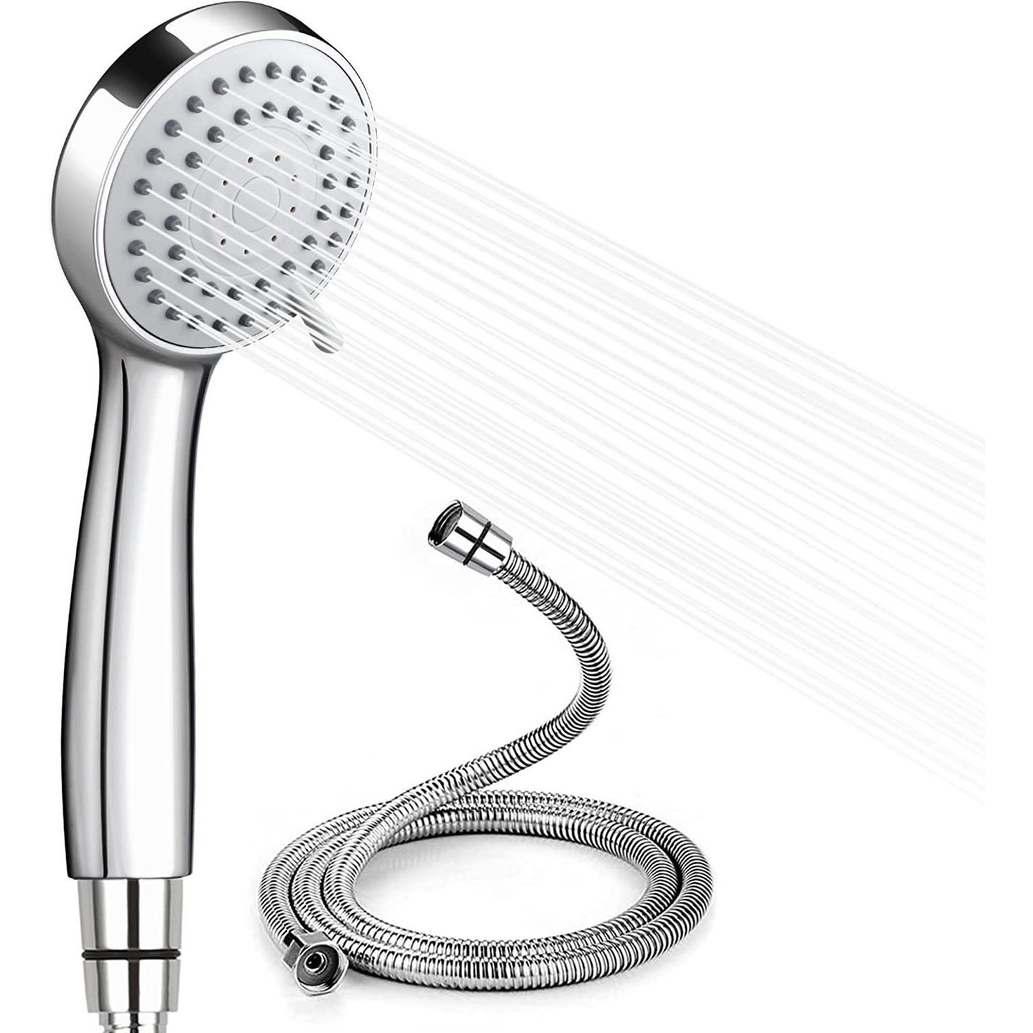 Pommeau de douche à jet puissant avec flexible de douche chromé de 1,5 ...