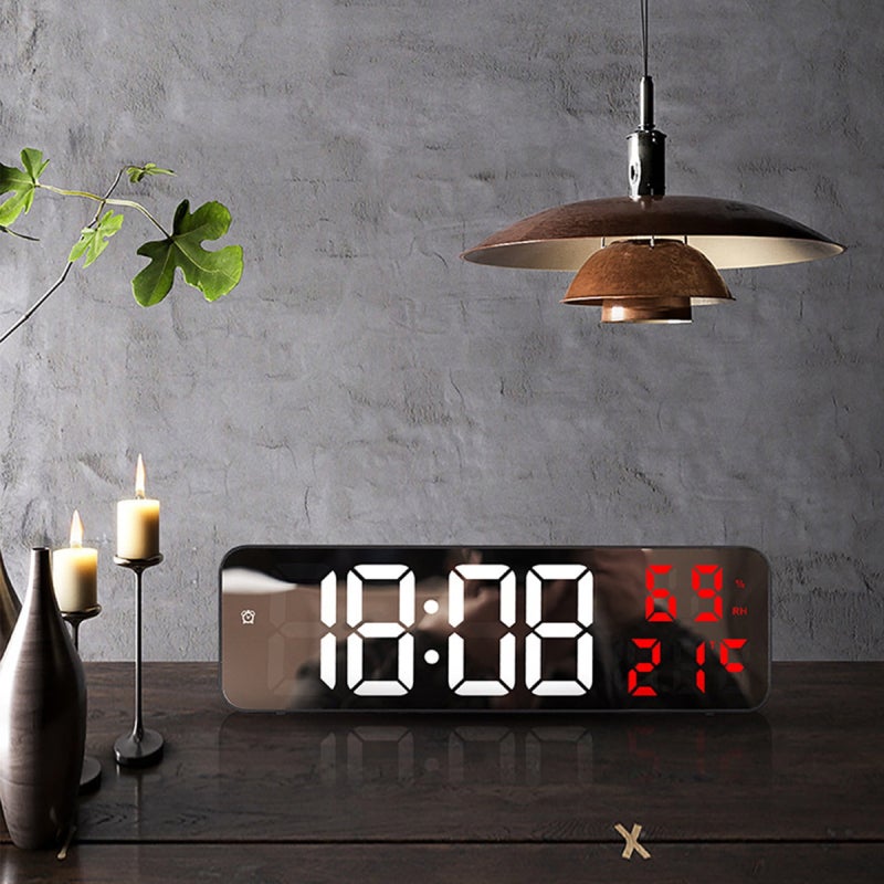 Reloj despertador electrónico con pantalla grande espejada, base LED ...
