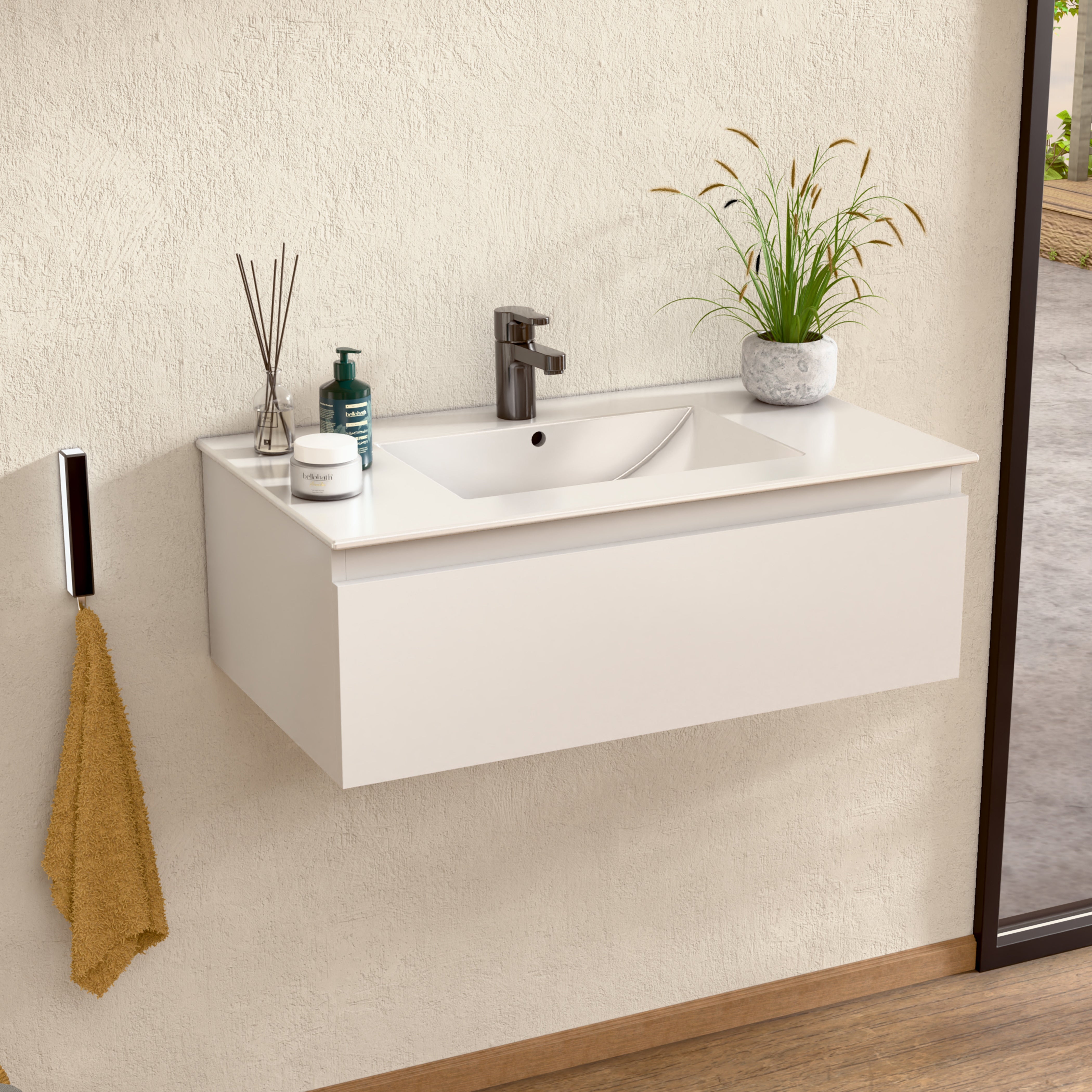 BELLOBATH - Mueble Baño Suspendido con Lavabo de Cerámica, Mueble Baño ...