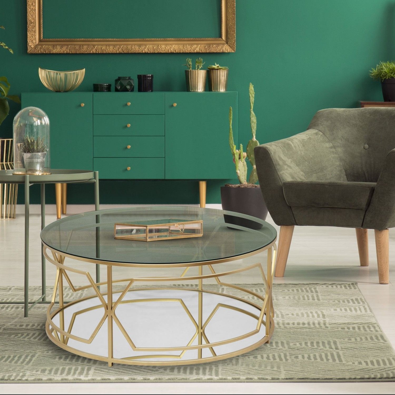 Table basse ronde Bolano Or et Verre transparent | Leroy Merlin