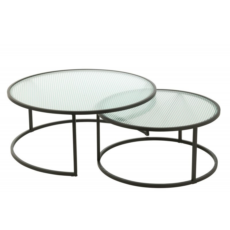 Lot de 2 tables gigognes rondes plateau en verre et en métal noir ...