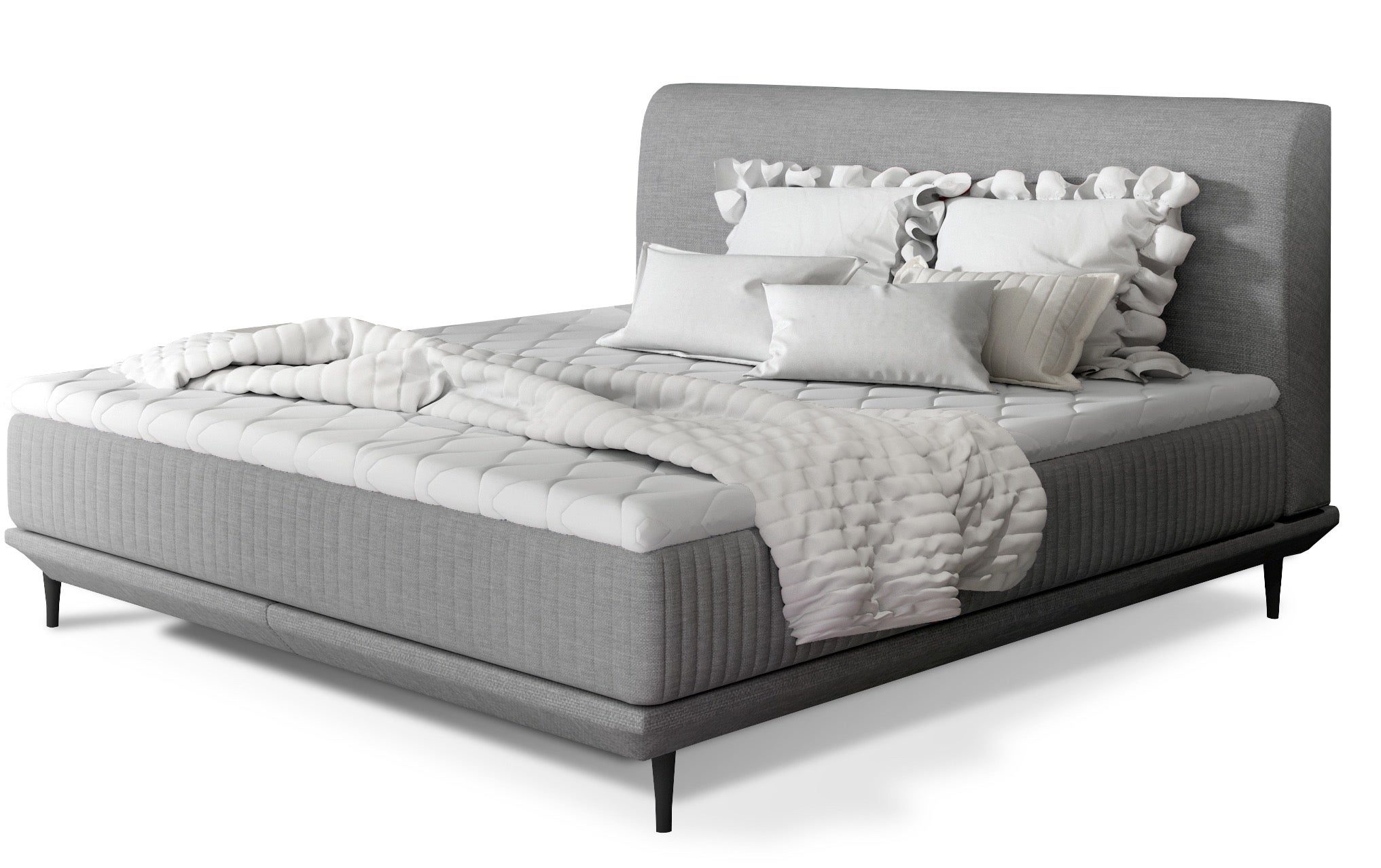 Lit boxspring 140x200 tissu gris sommier et matelas inclus Mastera ...