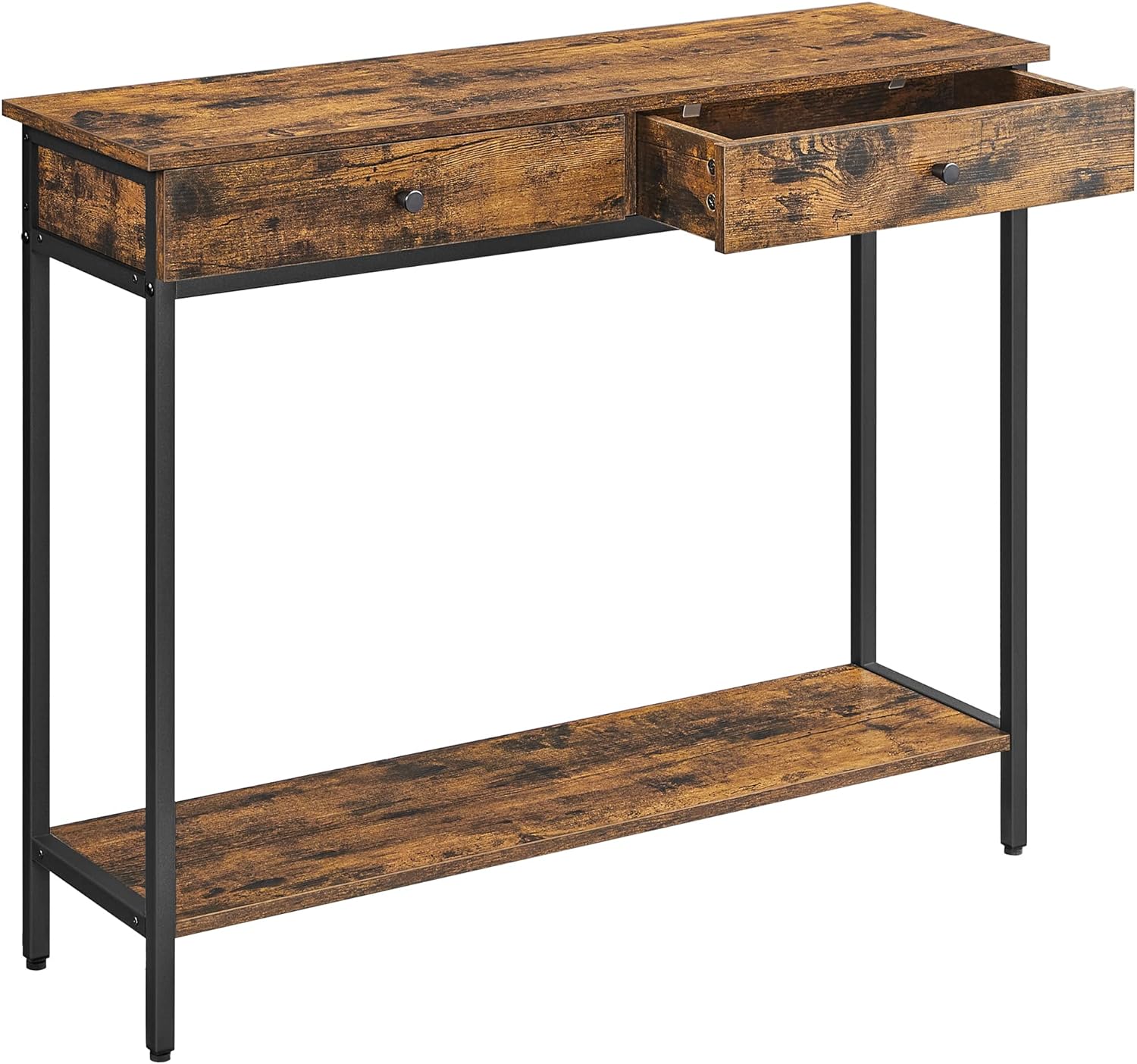 Table Console, Avec 2 Tiroirs, Cadre En Acier, Style Industriel, Marron ...