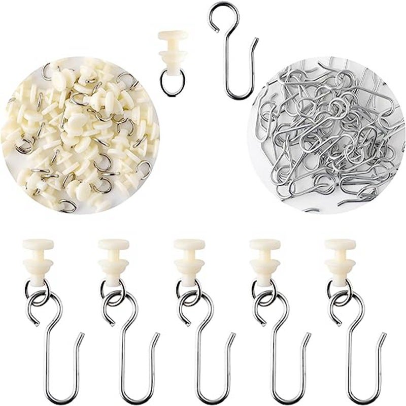 Jeu de 50 crochets pour tringles à rideaux (25 coulisses en plastique ...