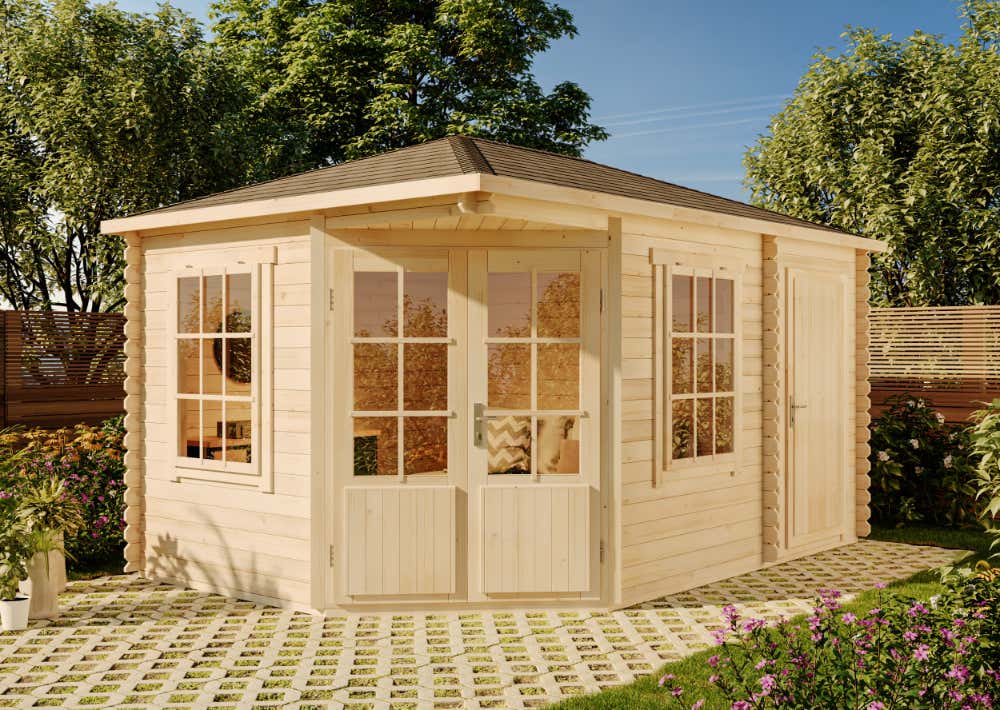 Abri de jardin pentagonal Rhein Alpholz, 4.6x3.2m dim. ext. (cas ...