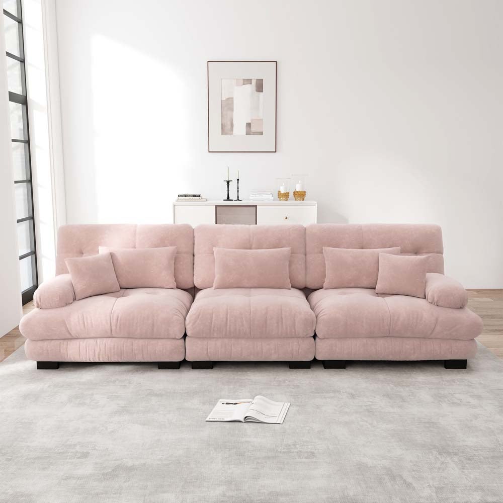 Sofá esquinero modular de 3 plazas con asiento profundo, chenilla rosa ...