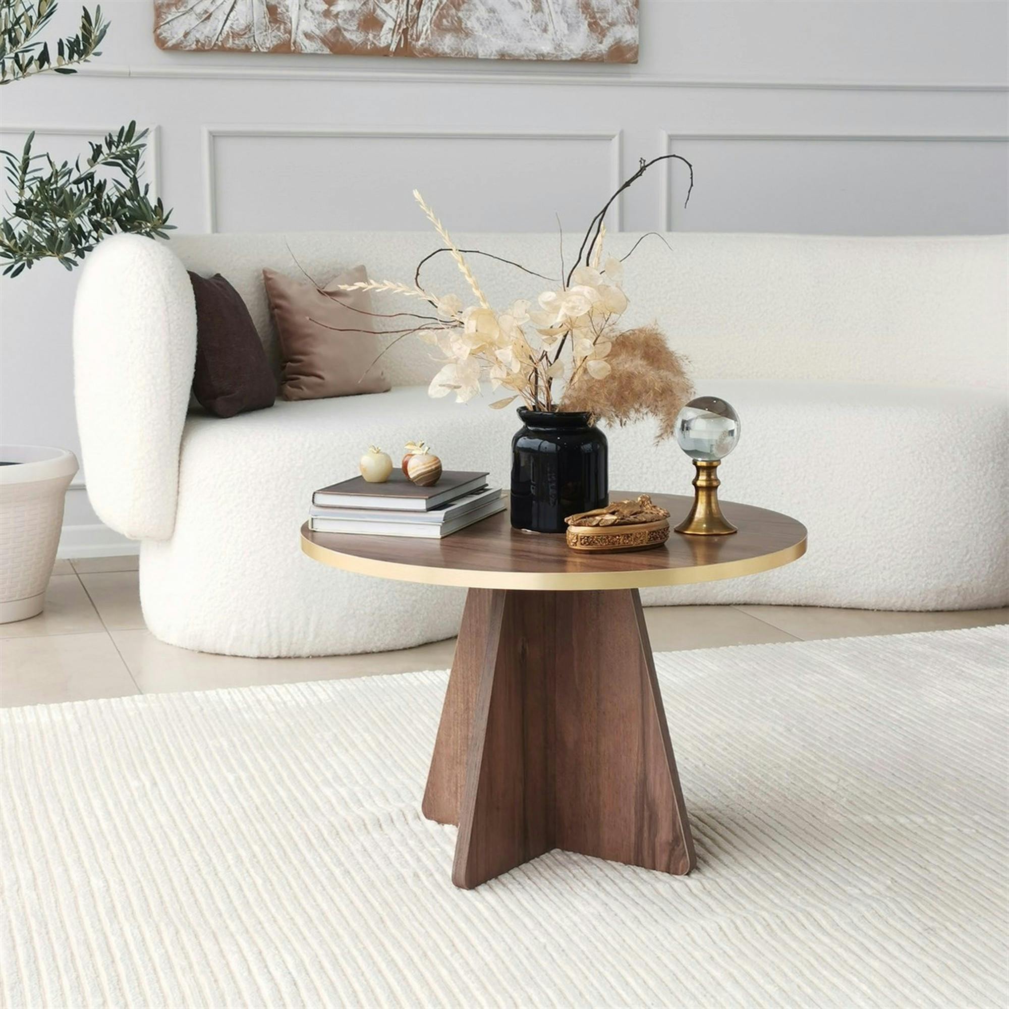Table basse ronde effet noyer & pieds trapèze MARFA | Leroy Merlin