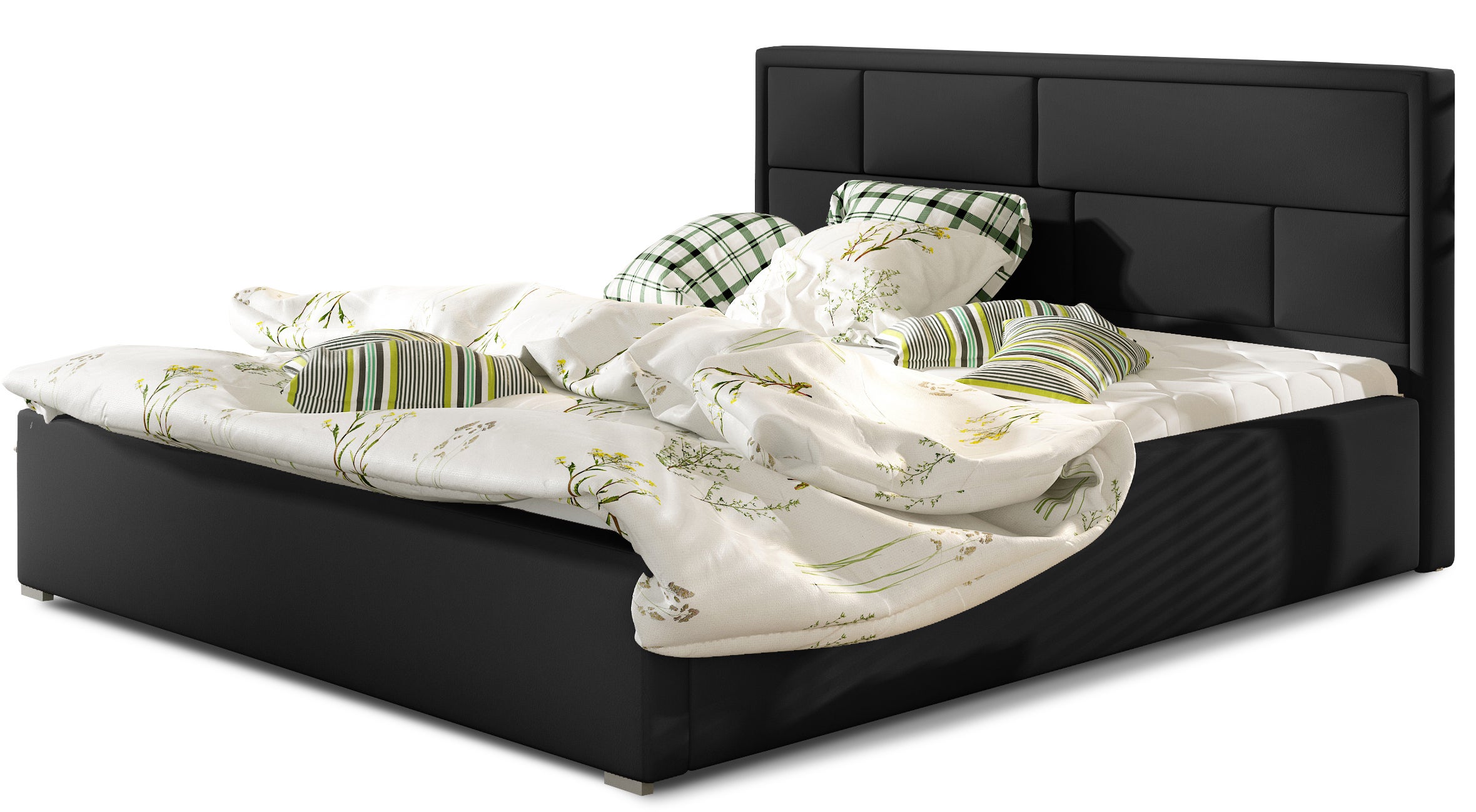 Lit adulte avec coffre de rangement Lenzo – Simili cuir rembourré ...